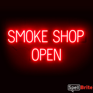 Red LED SMOKE SHOP OPEN Sign, Neon Sign Look, LED Lights