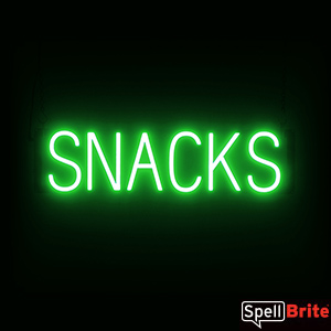 Green LED SNACKS Sign, Neon Sign Look with LED Lights