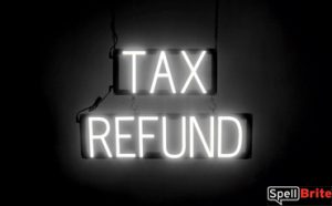 WE FIX TAX PROBLEMS LED Sign in Blue, Neon Look