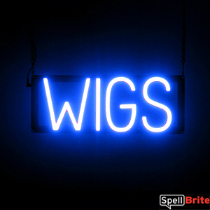 WIGS LED Sign in Blue, Neon Look